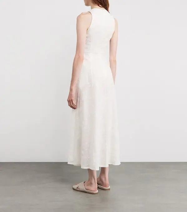 Eleventy X Harrods Linen Floral Embroidered Midi Dress