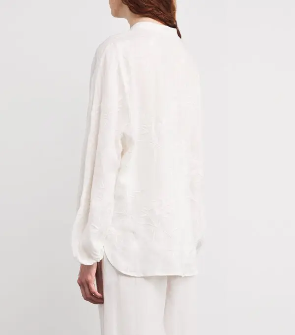 Eleventy Floral Embroidered Linen Blouse