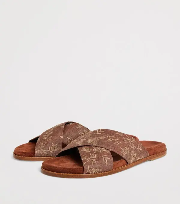 Eleventy Embroidered Crossover Slides - Beige