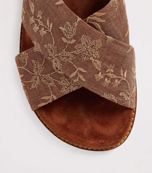 Eleventy Embroidered Crossover Slides - Beige