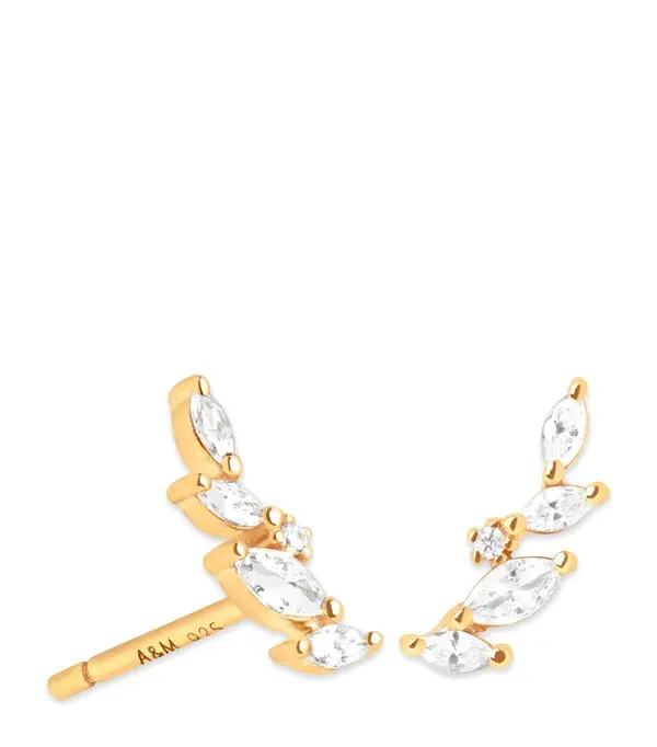 ASTRID & MIYU Plated Navette Crystal Climber Stud Earrings - Gold