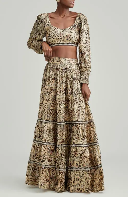 HOLICHIC Kiara Metallic Leopard Print Lehenga Set