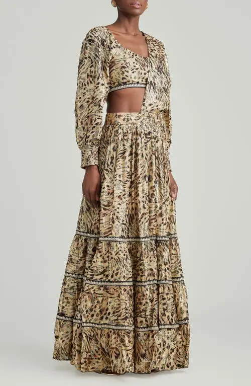 HOLICHIC Kiara Metallic Leopard Print Lehenga Set