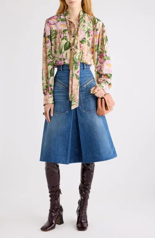Chloé Floral Print Silk Charmeuse Top - Macadamia Brown
