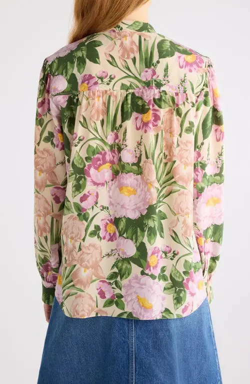 Chloé Floral Print Silk Charmeuse Top - Macadamia Brown