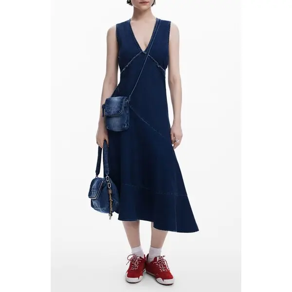 Desigual Sleeveless Asymmetric Hem Denim Dress - Blue