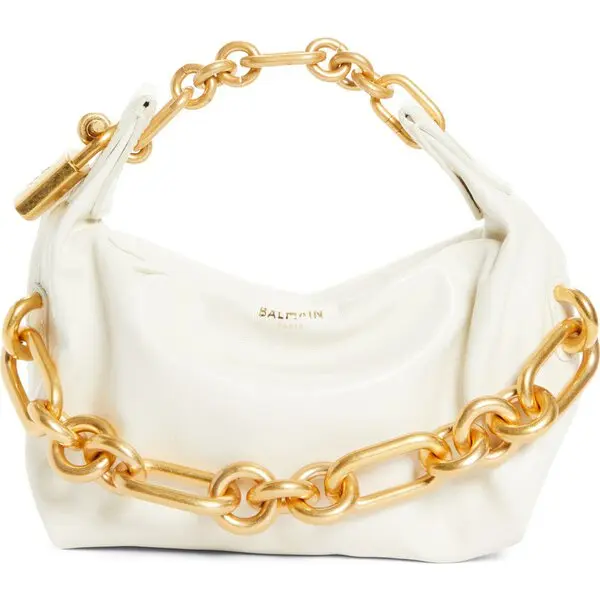 Balmain Mini Sync Leather Top Handle Bag - Cream