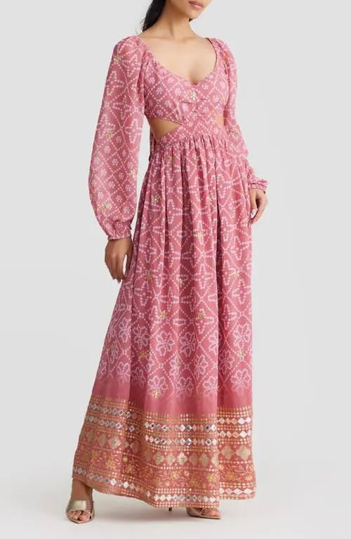 HOLICHIC Eden Beaded Bandhani Print Maxi Dress