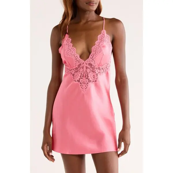 Hunkemoller Mya Lace Trim Satin Chemise - Private