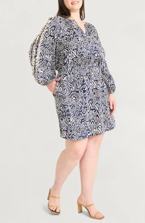 The Good Journey Ruffle Long-Sleeve Dress In Cream/ Blue - 69% Off |  Editorialist