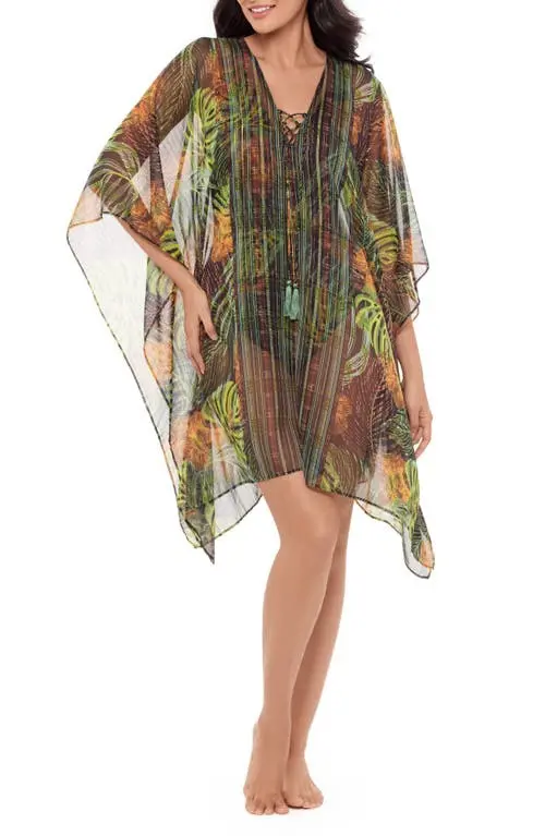 MIRACLESUIT® Sunset Islet Metallic Chiffon Cover-up Caftan - Black/ Multi