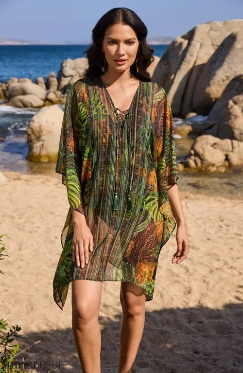 Miraclesuit Sunset Islet Metallic Chiffon Cover-up Caftan