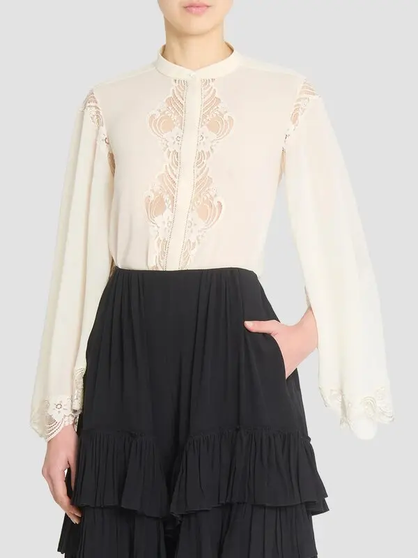 Chloé Lace-trimmed Silk Blouse