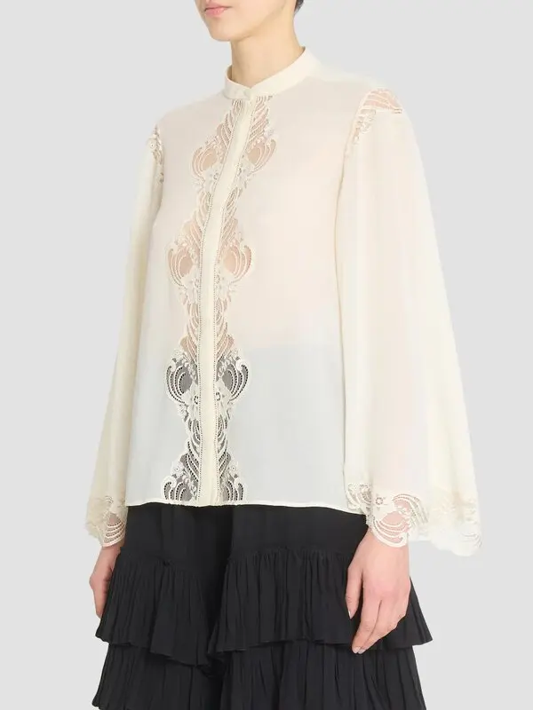 Chloé Lace-trimmed Silk Blouse