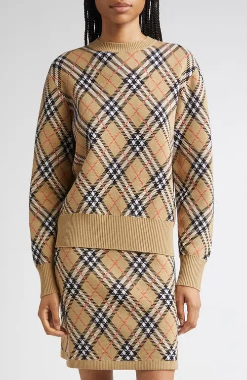 Burberry Check Wool Blend Sweater - Sand Ip Check