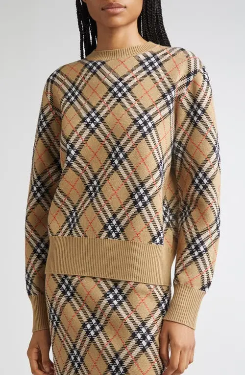 Burberry Check Wool Blend Sweater - Sand Ip Check