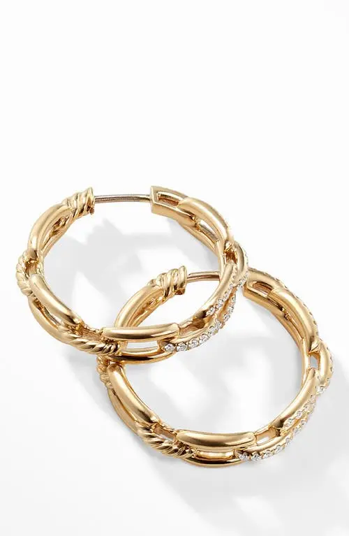 David Yurman Stax Medium Chain Link Diamond Hoop Earrings