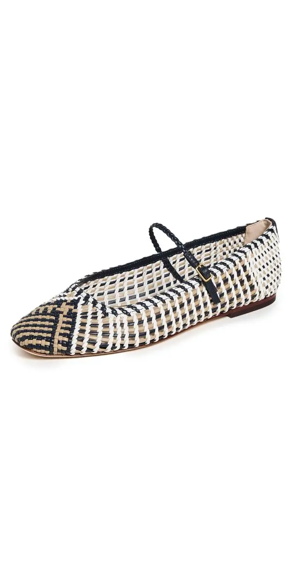 Veronica Beard Ellie Woven Leather Flats - Eclipse/coconut