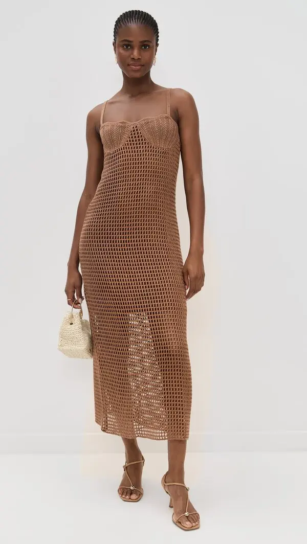 Dress To Crochet Shell Midi Dress In Gold - 50% Off | Editorialist