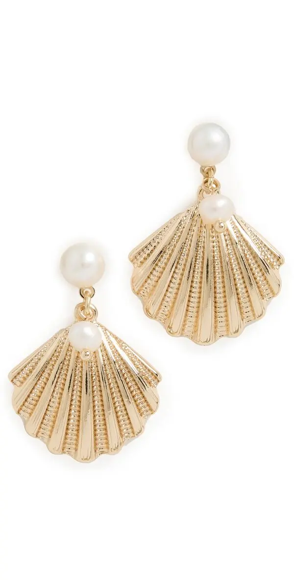 Ettika Scallop Shell And Pearl Drop Earrings - Gold
