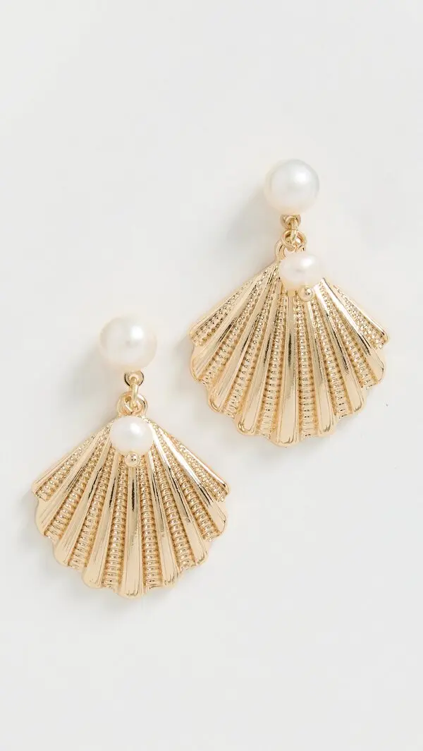 Ettika Scallop Shell And Pearl Drop Earrings - Gold