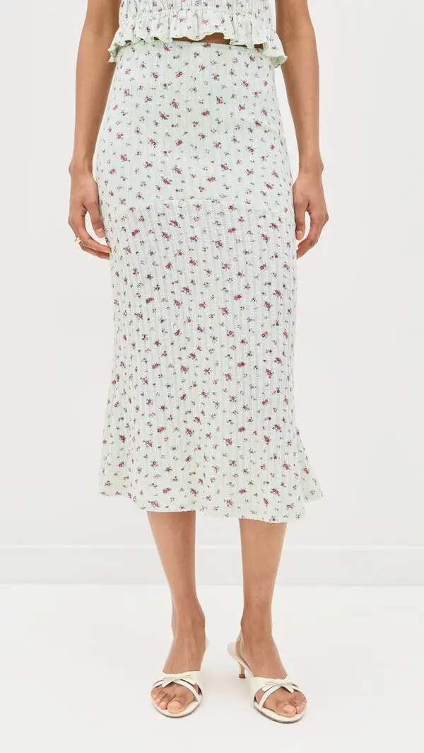BAILEY ROSE Floral Print Ribbed Knit Skirt