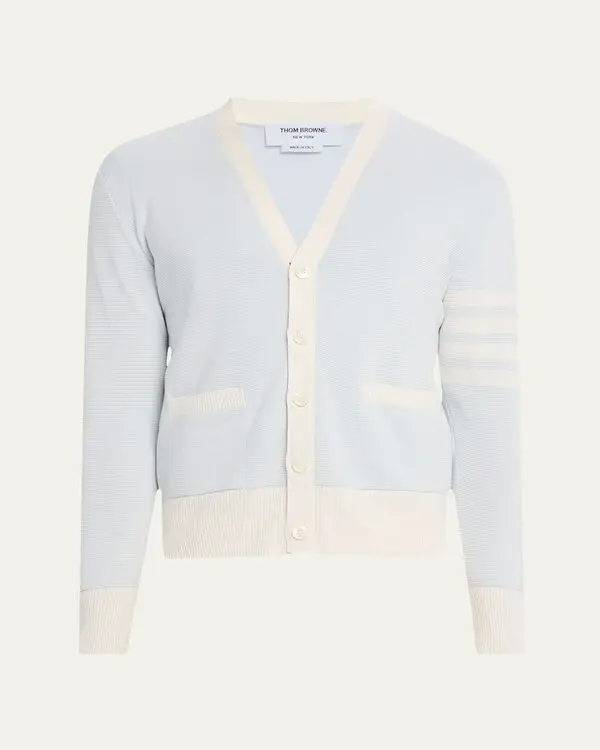 Thom Browne Sleeve-stripe Knit Cardigan - Light Blue