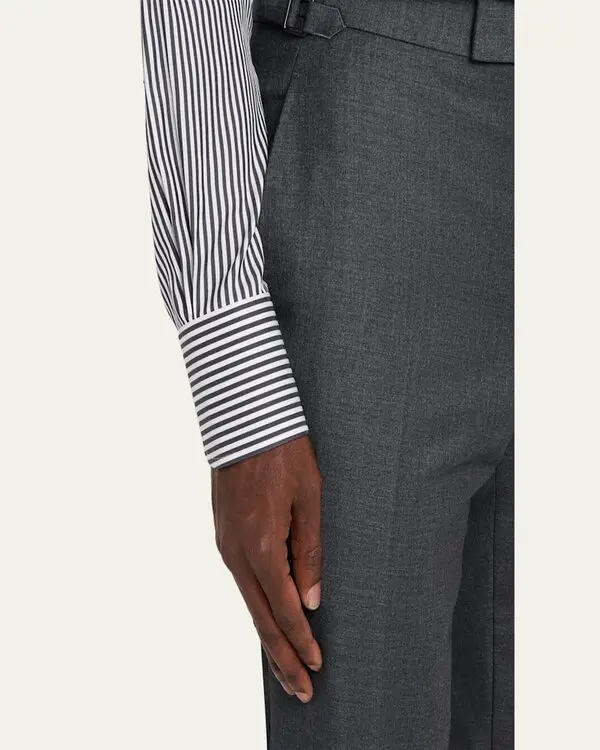 TOM FORD Wool Sharkskin Flat-front Pants