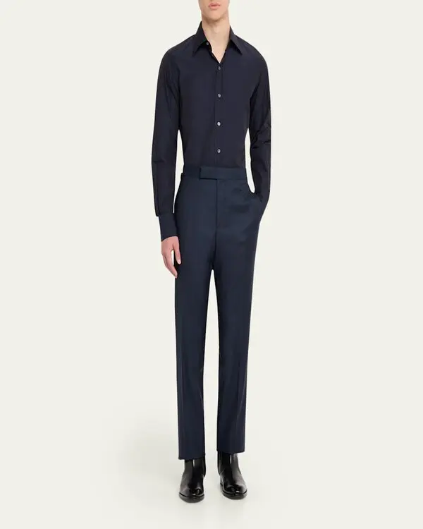 TOM FORD Wool Sharkskin Flat-front Pants