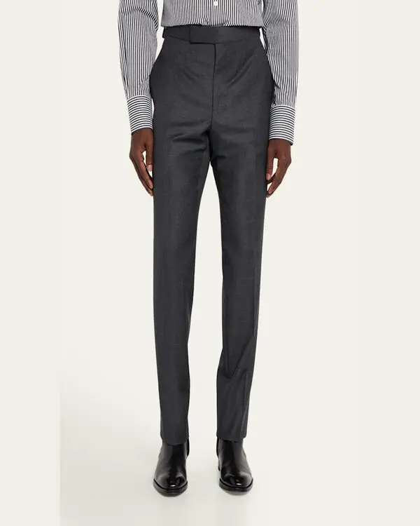 TOM FORD Wool Sharkskin Flat-front Pants