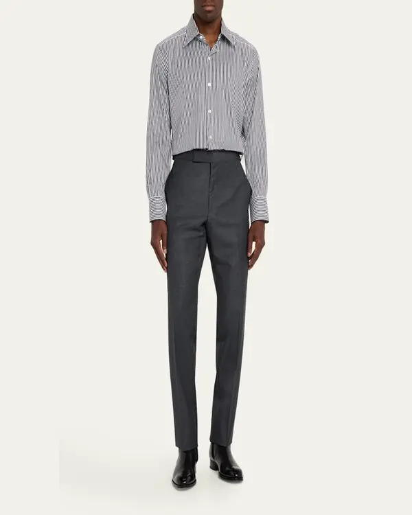 TOM FORD Wool Sharkskin Flat-front Pants