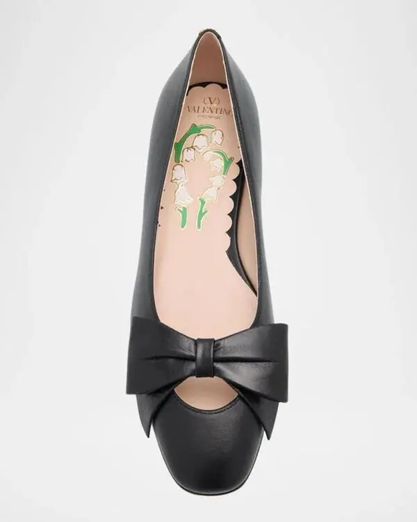 Valentino Garavani Bowow Leather Ballerina Flats - Black