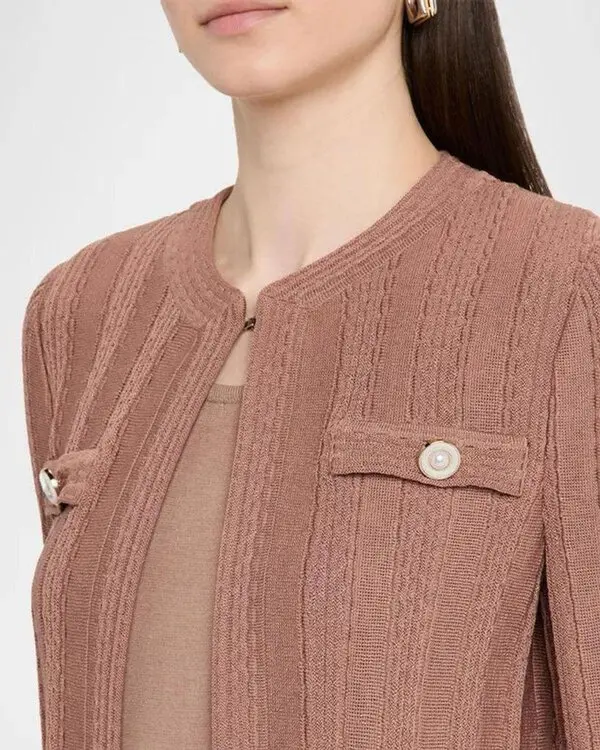 Misook Braided Cable Knit Jacket - Brown