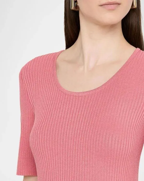 Misook A-line Ribbed Knit Midi Dress - Honey Suckle