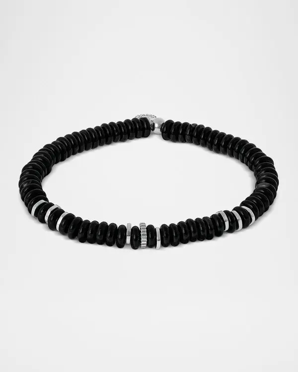 Tateossian Sterling Silver, Gear, And Agate Beaded Bracelet - Black