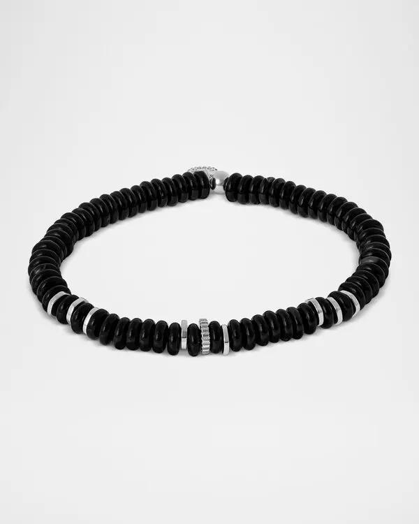 Tateossian Disc Gear And Agate Beaded Bracelet - Black