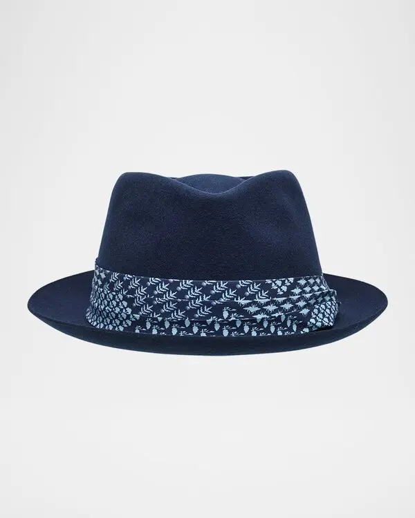 Paul Smith Wool Panama Hat With Bandana Trim - Navy