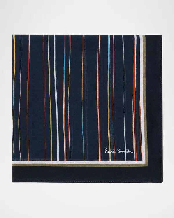 Paul Smith Blurred Signature Stripe Cotton Pocket Square - Navy