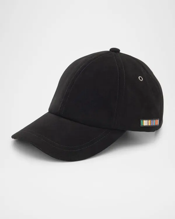 Paul Smith Suede Baseball Cap With Signature Stripe Applique - Black