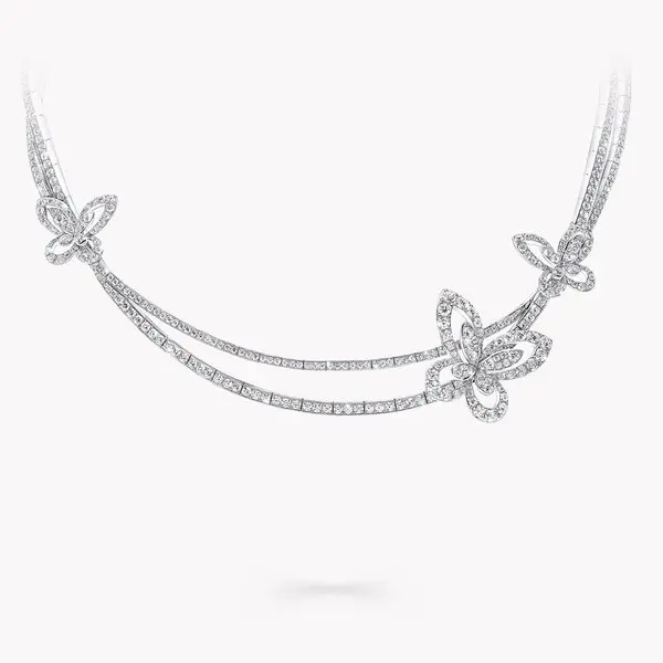 Graff Butterfly Silhouette Diamond Double Row Necklace - White Gold