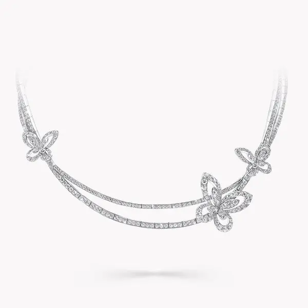 Graff Butterfly Silhouette Diamond Double Row Necklace - White Gold