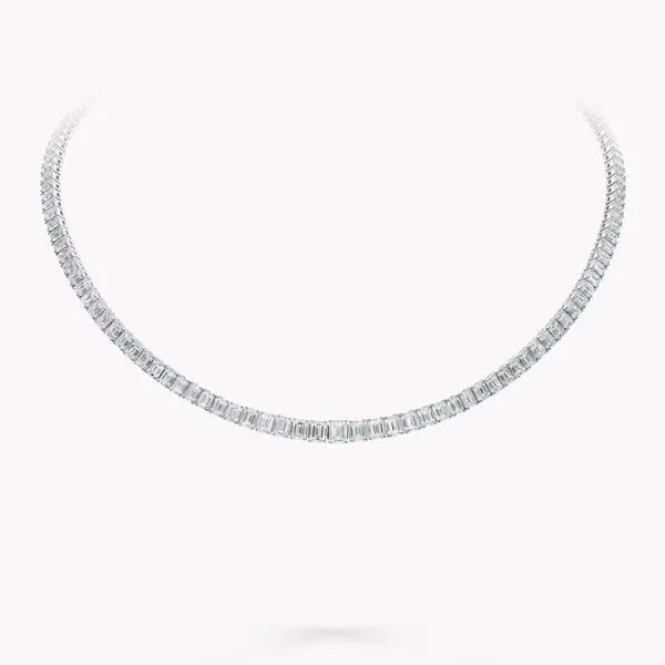 Graff Emerald And Diamond Graduated Line Necklace - White Gold