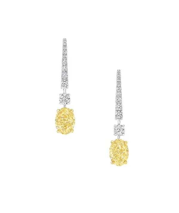 Graff Oval Yellow Diamond Solitaire Drop Earrings - White Gold And Yellow Gold