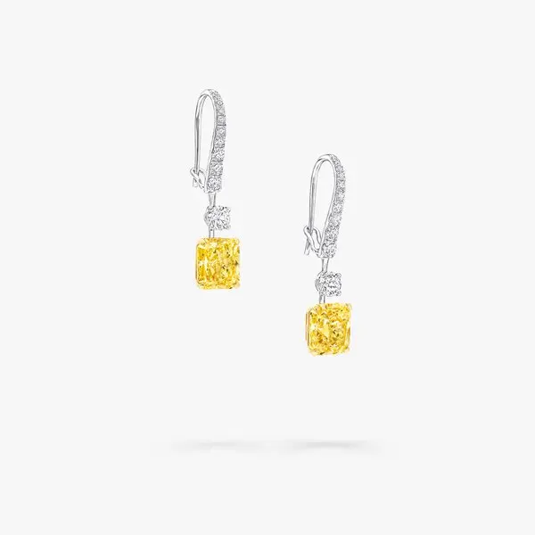 Graff Radiant Cut Diamond Solitaire Drop Earrings