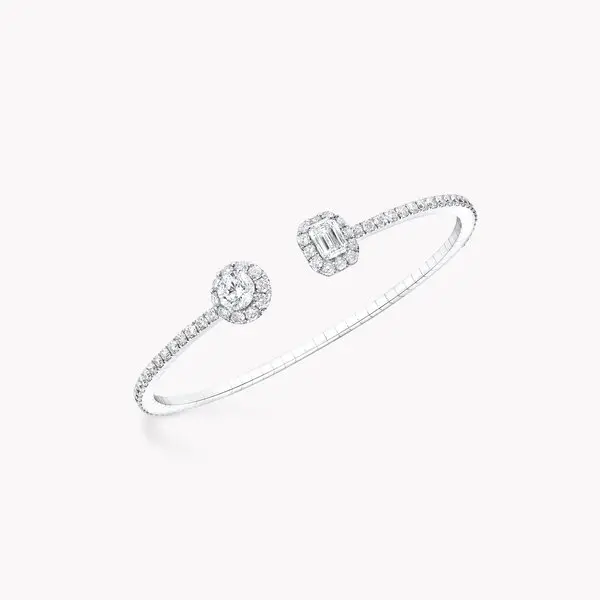Graff Icon Round And Emerald Cut Open Diamond Bangle - White Gold