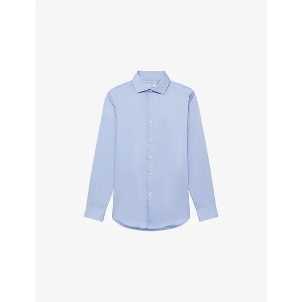 REISS Remote Slim-fit Long-sleeve Cotton Shirt - Mid Blue