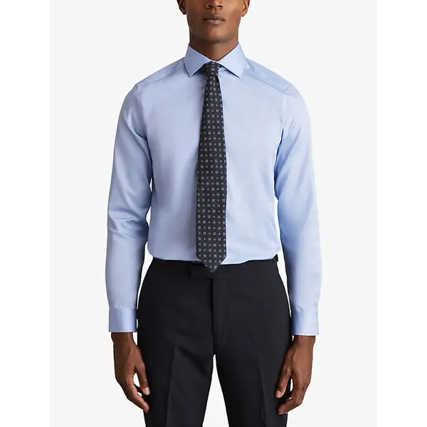 REISS Remote Slim-fit Long-sleeve Cotton Shirt - Mid Blue