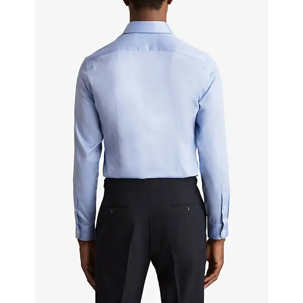 REISS Remote Slim-fit Long-sleeve Cotton Shirt - Mid Blue