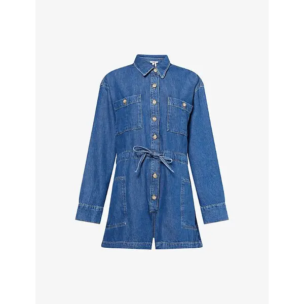 Paige Madigan Spread-collar Cotton-blend Denim Romper - Glimpse