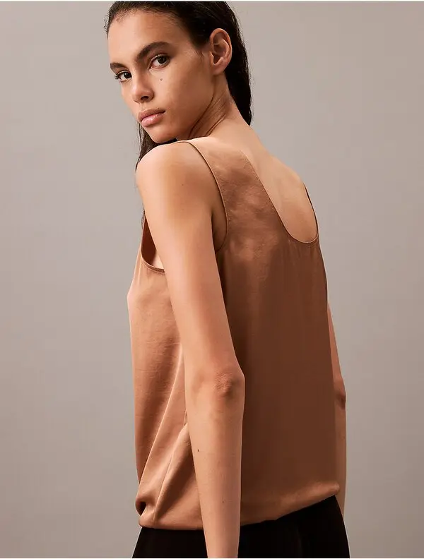 Calvin Klein Crushed Satin Tie Front Tank Top - Tea Time
